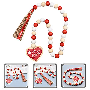 Abaodam Wood wooden Heart-shaped beaded pendant beaded rope wood wall decor flower garland sweet decorate heart decor accessories beads wreath wooden beads tassel decorations Beadwork