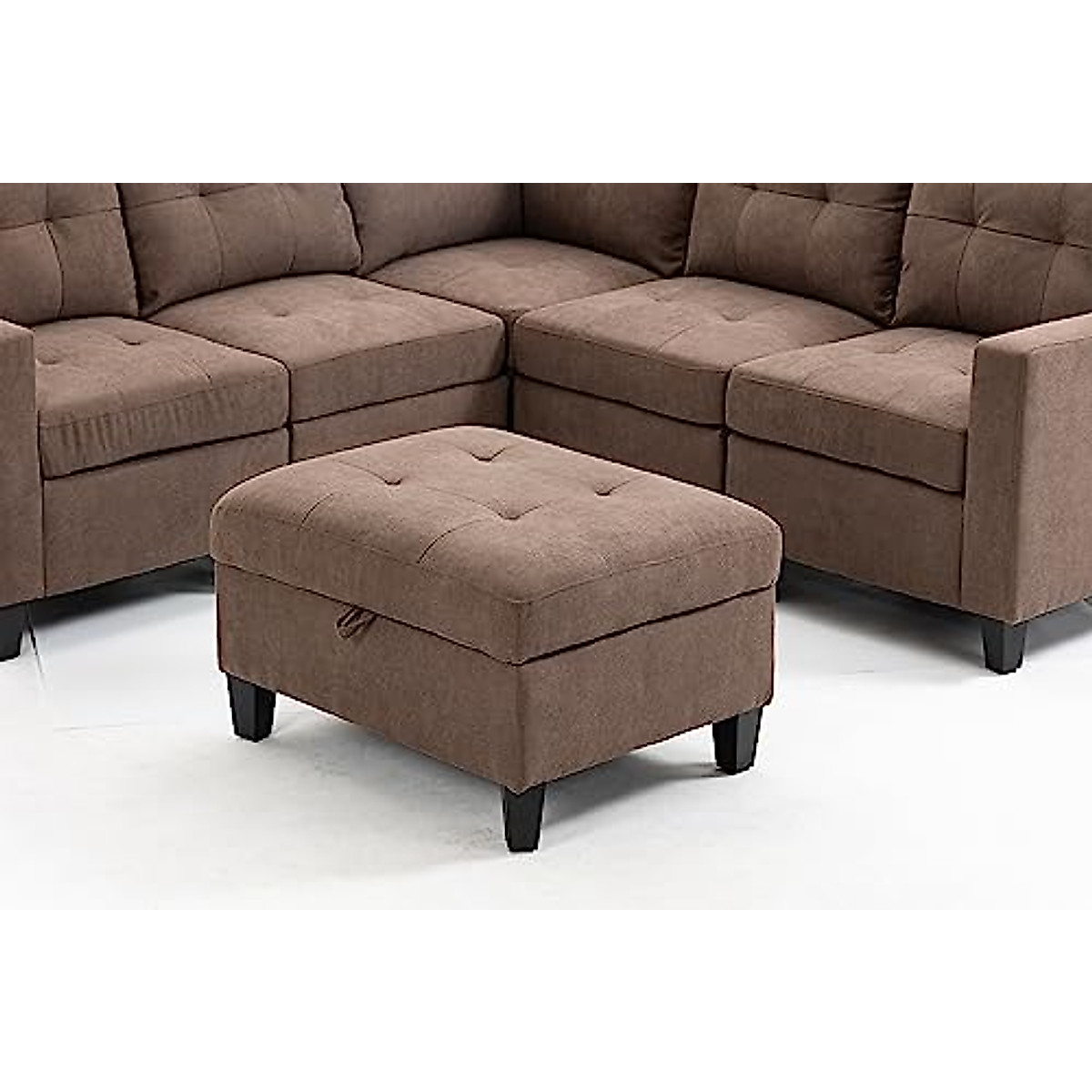 Evedy Living Room Furniture Set,L-Shaped, Modular Sectional Sofa with Left & Right Arm, Corner Chair, Ottomans Table,Extra Wide Chaise Lounge Couch for Home, Apartment (Brown)