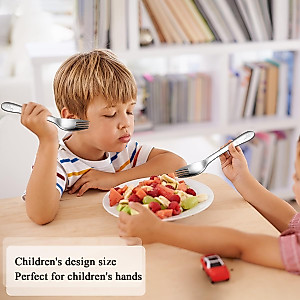 Evanda Toddler Utensils, 4 Pieces Stainless Steel Toddler silverware set, Kids Utensils Forks and Spoons, Mirror Polished Smooth Round Tableware and Dishwasher Safe