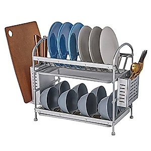 GXBPY Space Aluminum Household Countertop Utensil Storage Rack Kitchen Dish Double Storage Rack
