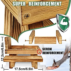 Carbonized Wood Squirrel Feeder, Squirrel Feeders for Outside Durable squrrill Picnic Table with Solid Structure Waterproof Chipmunk Feeder with Corn Cob Holder, Fenced Tabletop for Holding Peanuts