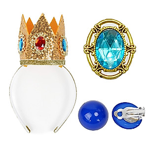 Aicos Golden Wavy Wig with Earrings and Crown, Blonde Long Curly Princess Cosplay Wig for Kids Halloween Costume