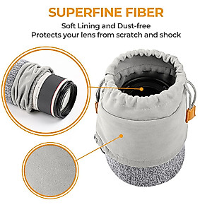 K&F Concept Lens Pouch 2-in-1 Expandable Camera Lens Bag Case Compatible for Canon Lenses 75-300mm, Nikon, Sony, Pentax, Olympus Camera Lens 10 x 18cm Protective Neoprene Soft Plush for DSLR Lenses