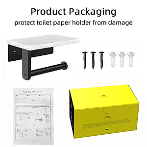 Gypie Marble Toilet Paper Holder with Shelf, 304 Stainless Steel Screw Wall Mounted, Tissue Roll Holder for Bathroom Washroom Matte Black