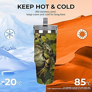 YTLKGFP 30 Oz Large Capacity Car Cup Lily And Frog Tumbler with Handle Straw Lid Insulated Stainless Steel Water Bottle Travel Mug Leak-proof Car Cup Keeps Cold Or Hot