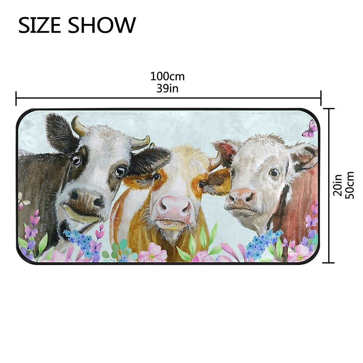 AGONA Anti Fatigue Kitchen Mat Kitchen Rugs Non Slip Soft Standing Mats Absorbent Floor Mat Bath Rug Runner Area Rug Carpet for Home Decor Indoor Outdoor, Cows Animals Flowers