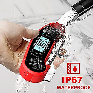Digital Meat Thermometer with Probe, Instant Read Food Thermometer for Grilling BBQ, Kitchen Cooking, Baking, Liquids, Candy & Air Fryer - IP67 Waterproof, Backlight & Calibration - Red/Black