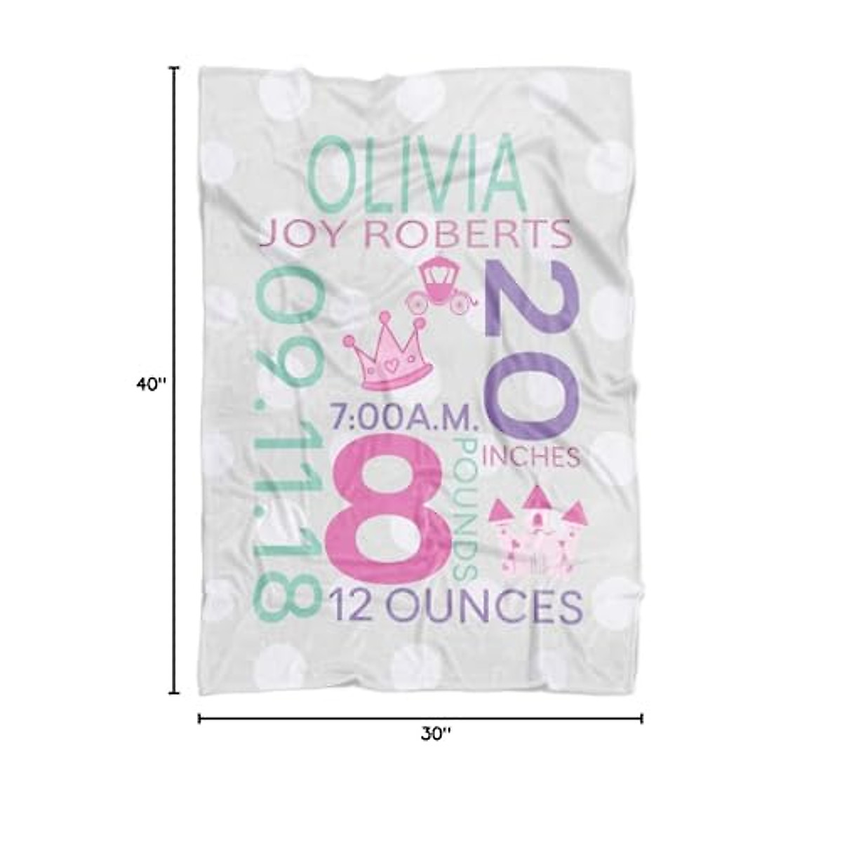Personalized Baby Blanket with Birth Information for Girls and Boys. Customized Name Blanket from Baby's Name, Date of Birth, Weight, Length... Gift for New Born Baby, New Dad Mom (Girl-Princess)