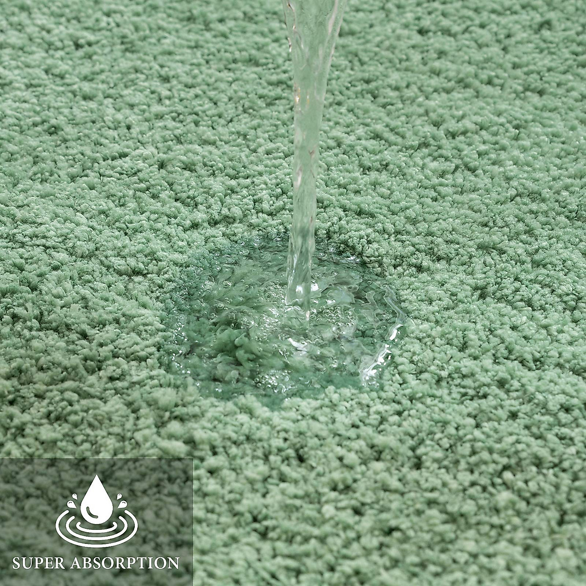 MIULEE 2pc 16''x24'' Bath Mats and 24''x44'' Runner Rugs, Non Slip Shaggy Absorbent Bathroom Rugs Set 3 Pieces, Green