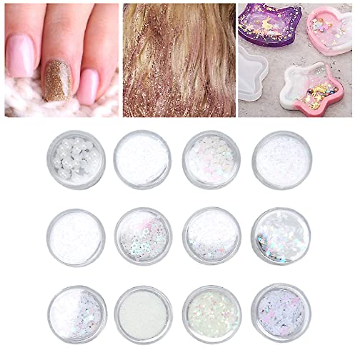 Craft Glitter Sequin, High Flash Glitter Sequins Set for Homemade Cards (White)