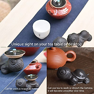 EAEDMY Purple Sand Tea Pet Angry Cat Bat Tortoise Puppy Figurine, Cute Kungfu Tea Pet Gift for Tea Lover Friend, Tea Table Desk Tearoom Home Decoration Ornament (1.Big Head Turtle)