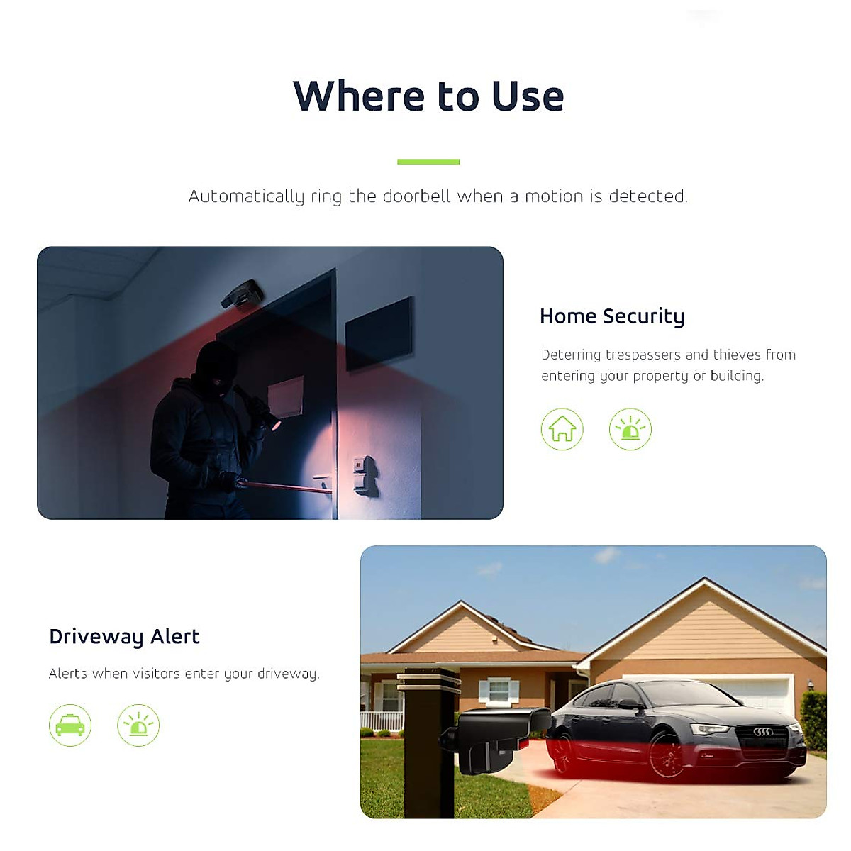 Driveway Alarm, Long Range Wireless Motion Sensor Alarm Outdoor Indoor, Weatherproof Motion Detector Alert for DIY Security Alert System for Outside Yard, Garage, Gate, Pool Safety