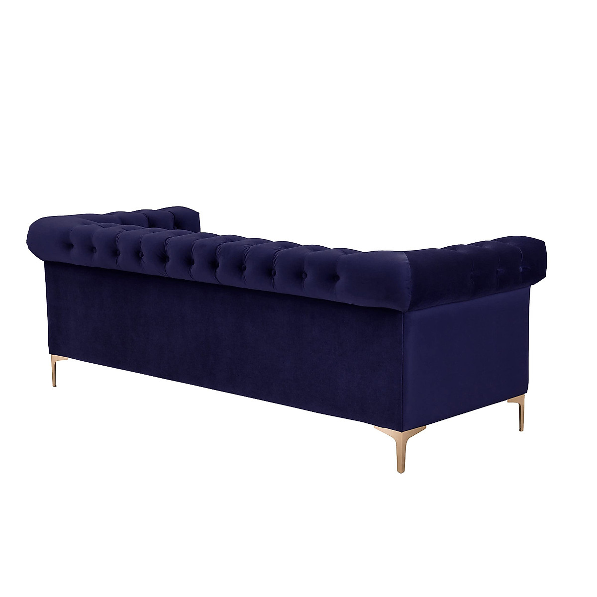 Iconic Home Gold/Navy Bea Velvet with Nail head Trim Tone Metal Sofa