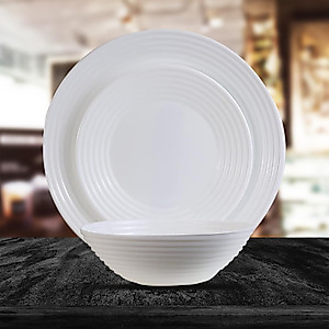 Blueniya 12 Piece White Opal Dinnerware Set, Opal Dinner Set, Kitchen Non-Toxic, Scratch & Chip Resistant, Microwave, Dishwasher Safe - 4pc Dinner Plate, 4pc Salad Plate, 4pc Cereal Bowl