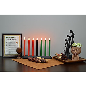 Kwanzaa Kinara Candle Holder Set with Flameless Battery Powered Electric Candles