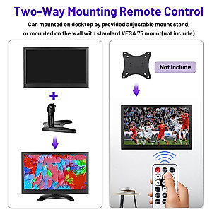 Hikity 11.6 Inch Small HDMI Monitor 1920x1080P Portable CCTV Monitors with BNC, AVI, VGA, HDMI Input Cable, Remote Control, Built-in Speakers, for PC, CCTV, Security Camera, Raspberry Pi, X-Box