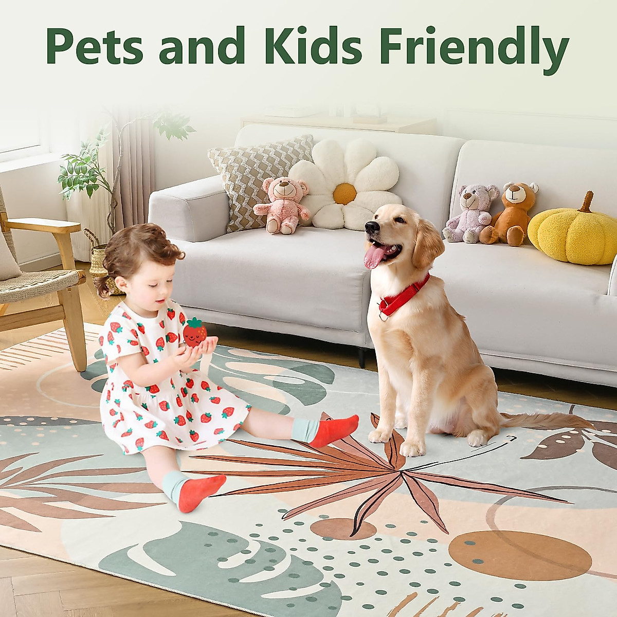 OIGAE 5x7 Area Rugs, Washable Nursery Rug for Bedroom, Living Room, Soft Low Pile Non-Slip Throw Carpet for Home, Classrom, Office, Pink