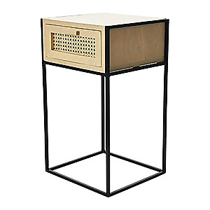 Creative Co-Op Main + Mesa Natural Cane and Mango Wood Small 1-Drawer Square End Table or Night Stand with Cane Drawer Front