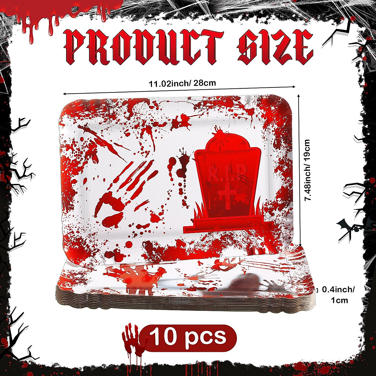 Rtteri 10 PCS Halloween Serving Trays Party Decorations 11 x 7.5 Halloween Food Trays Bloody Handprint Spooky Tray Bloody Paper Trays for Halloween Dessert Cupcake Birthday Party Tableware Supplies