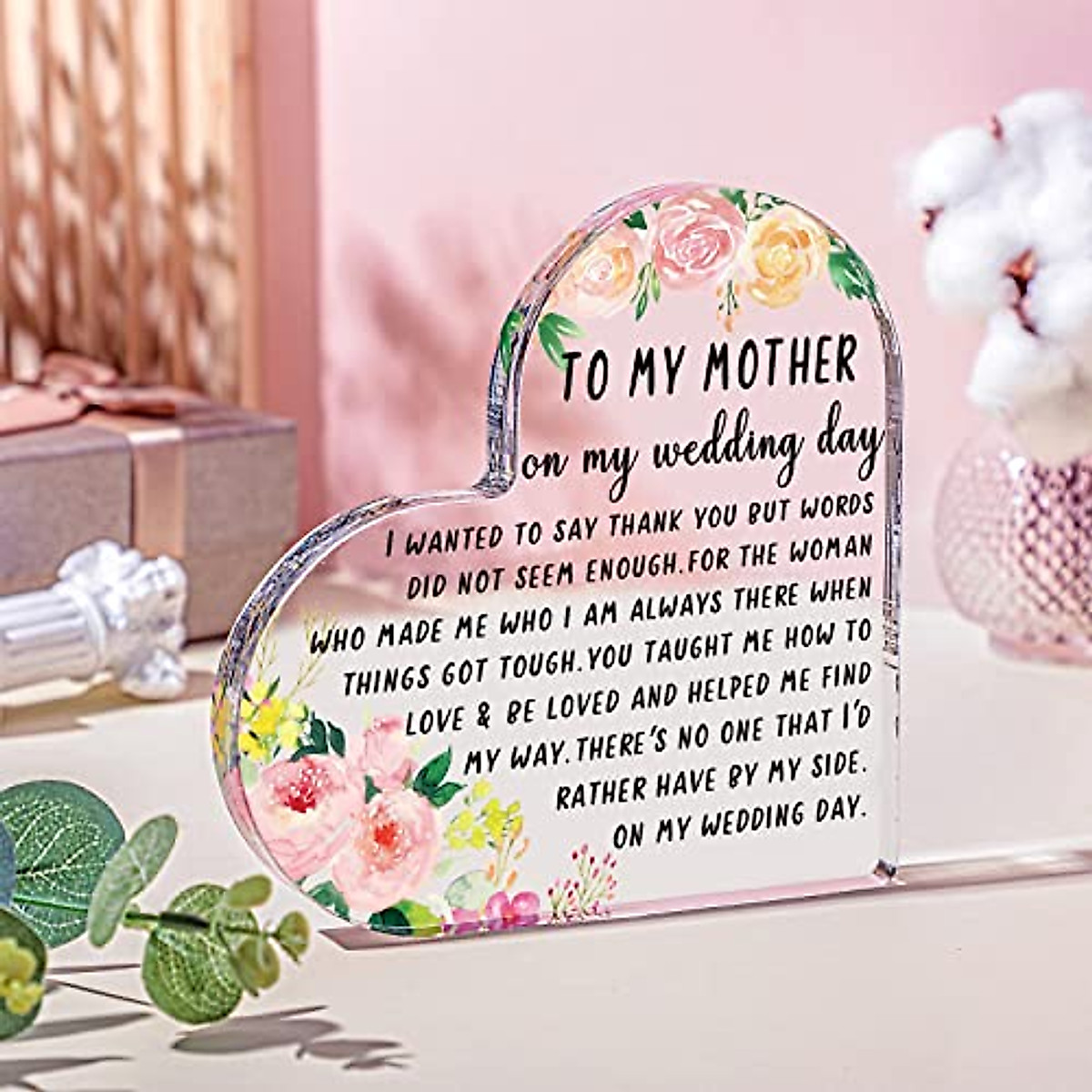 Gifts for Mother of The Bride Mother of The Bride Gifts from Daughter Thank You for Being The Best Mom Acrylic Heart Keepsake Wedding Gift from Daughter Thank You Wedding Gift (Flower)