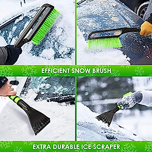 ALMA Snow Brush for Car with Ice Scraper - SOFT FOAM GRIP - Perfect Broom Snow Removal for Cars Window - Scratch Free Snow Scraper for Car - Ice Scrapers for Car Windshield ONE SOLID PIECE No Assembly