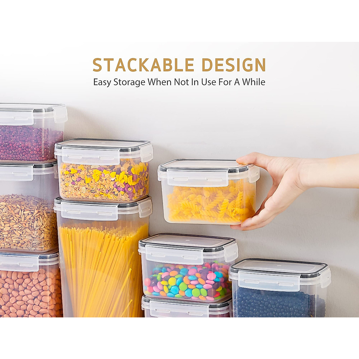 Syntus Cereal Containers Storage Set, 16 Pcs Airtight Pantry Organization and Plastic Kitchen Pasta Food Storage Container with Lids (28L), Labels & Spoon Included