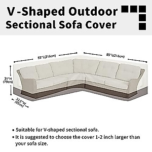 Easy-Going Outdoor V-Shaped Sectional Sofa Cover 85"X85" UV Resistant Patio Sectional Couch Cover Waterproof Lawn Patio Furniture Cover, Beige/Brown