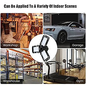 4-Pack Three-Blade Garage Lighting Folding Lights, Energy Efficient Large Plastic Garage Lights, Folding LED Beads Garage Lights, Basement Lighting, Warehouse Lighting, (6500K, Black)