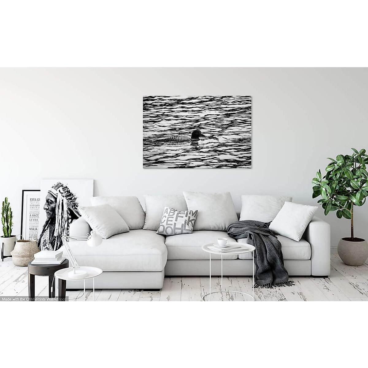 Black and White CANVAS Print Nature Photo Swimming Loon on Water Bird Photography Silver Gray Wall Art Monochrome Home Decor Ready to Hang
