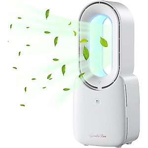 let'me Desk Fan,Portable Bladeless Fan 11.8 inch Small Personal Cooling Fan with 5 Colors Touch Control LED Light,Quiet Table Fan for Home, Office, Bedroom