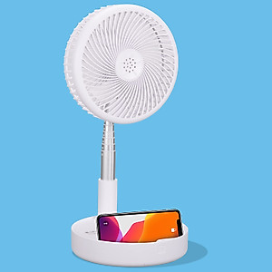 Spurtar Portable Standing Fan, Foldaway Fan, Desk and Table Foldable Fan Rechargeable Battery Operated USB Quiet Adjustable Standing Height 13.7'' to 38'' (34.7cm to 97cm) 4 Speed Modes