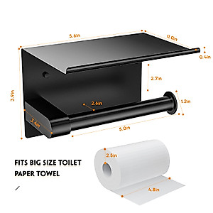 ASTOFLI Black Toilet Paper Holder with Shelf: Self Adhesive Toilet Paper Holder with Phone Shelf - No Drill Stainless Steel Toilet Paper Holders Wall Mount - Wall Mounted Tissue Roll Holder