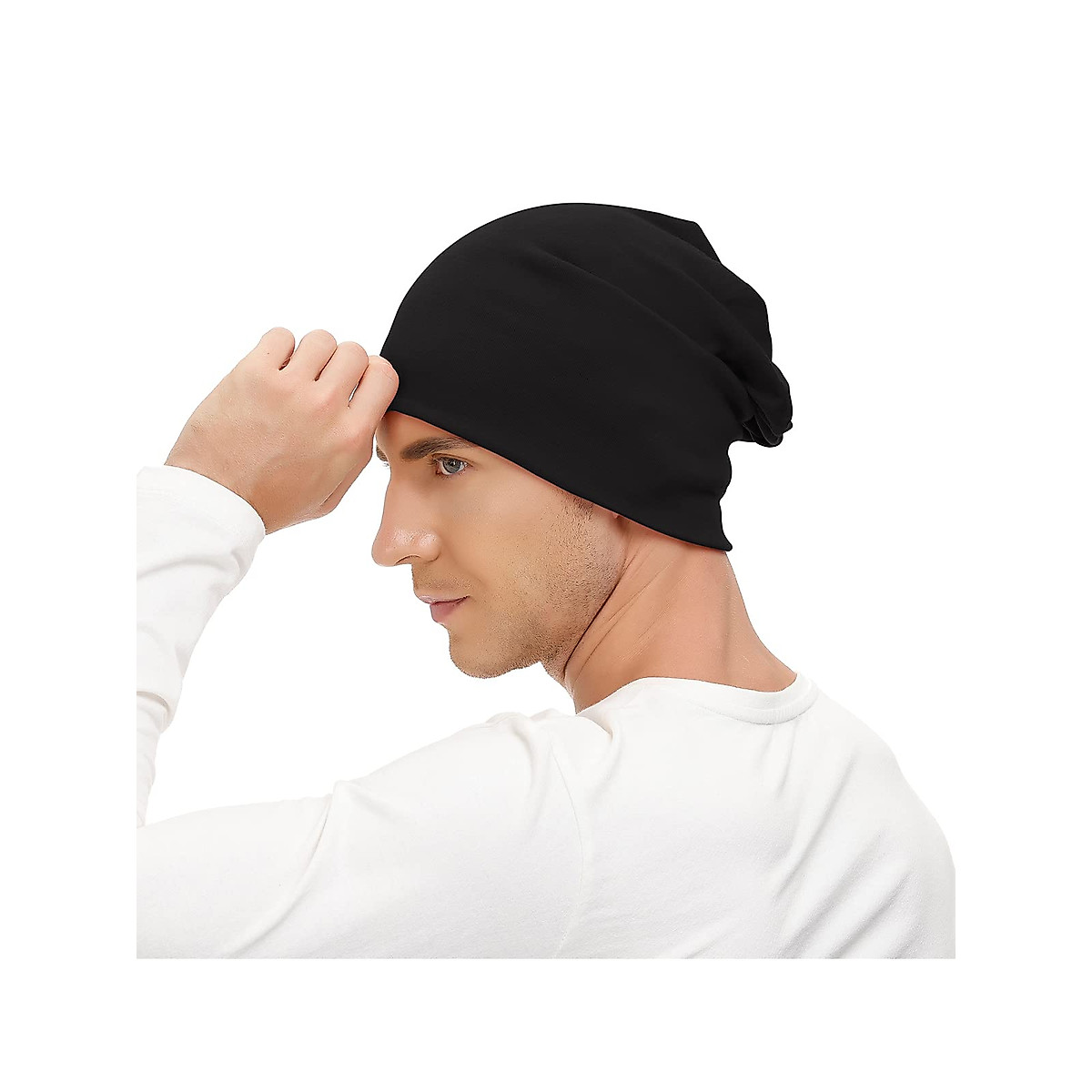 Century Star Cotton Slouchy Beanie Hat Stretch Hip-Hop Warm Skull Caps Unisex Baggy Lightweight Beanie for Women 01 Black One Size