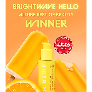 Kinship Brightwave 10% Vitamin C + Peptide Serum - Fade Dark Spots, Reduce Fine Lines & Wrinkles - Brighten, Plump & Smooth Face - Vegan Collagen - Anti-Aging Skincare - All Skin Types (1 Fl Oz)