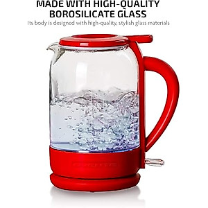 OVENTE Electric Glass Kettle 1.5 Liter 1500W Instant Hot Water Boiler Heater with ProntoFill Tech, Boil-Dry Protection, Automatic Shut Off, Fast Boiling for Tea & Coffee, Red KG516R