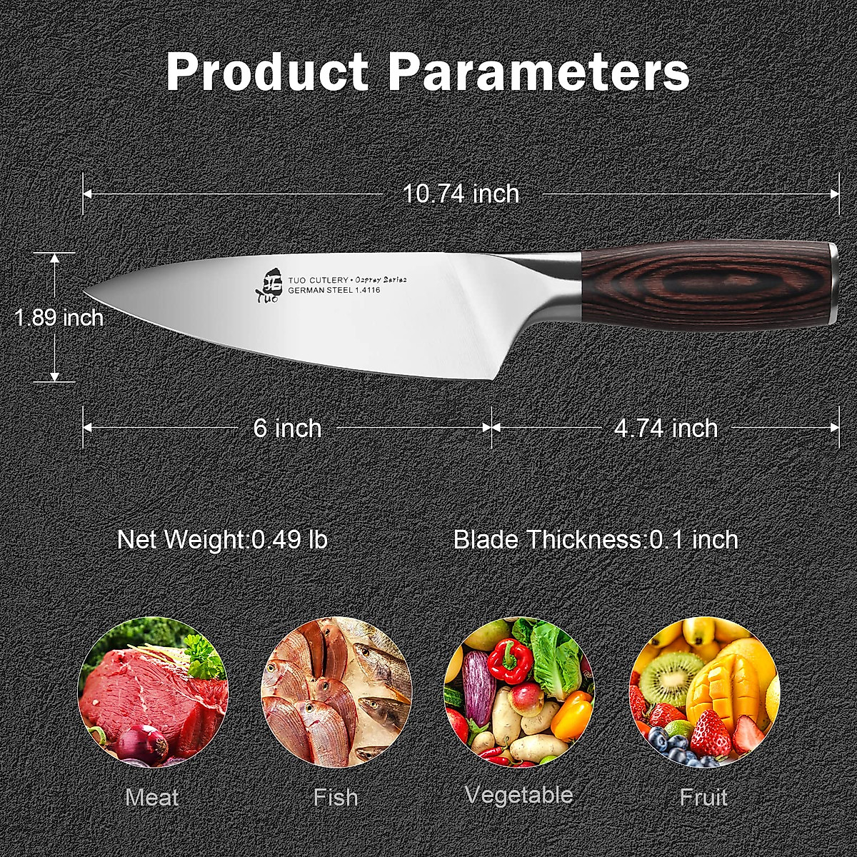 TUO Chef Knife 6 inch - Professional Kitchen Cooking Knife Japanese Gyuto Knives Vegetable Meat and Fruit - German HC Stainless Steel - Ergonomic Pakkawood Handle - Osprey Series with Gift Box