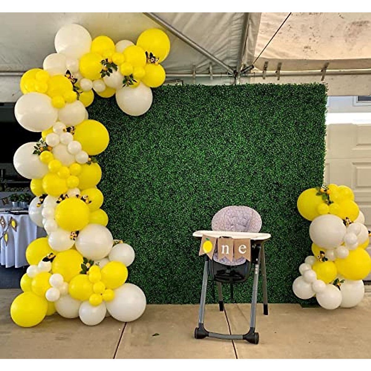 OUOshield 124pcs Yellow Balloons Garland Arch Kit Lemon Daisy Honeybee Theme Light and Gold for Birthday Parties, Wedding, Baby Shower Party, Anniversary Party Decoration