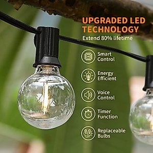 XMCOSY+ Smart Outdoor String Lights, 75Ft G40 Globe Patio Lights with 34 Dimmable LED Bulbs, WiFi & APP Control, Work with Alexa, Extendable Waterproof LED String Lights for Outside, Porch, Backyard