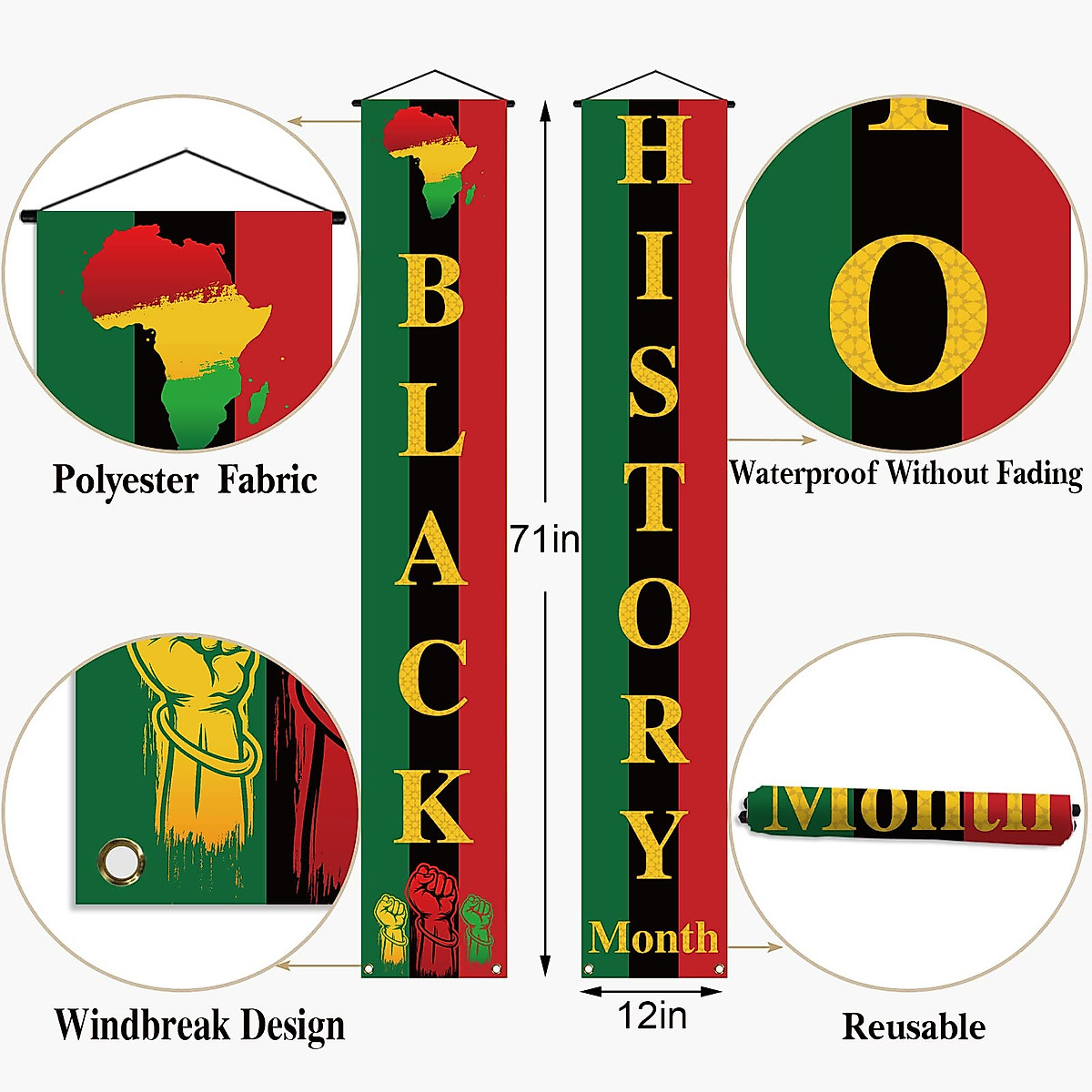 Pudodo Black History Month Porch Banner African American February Festival Holiday Front Door Sign Wall Hanging Party Decoration
