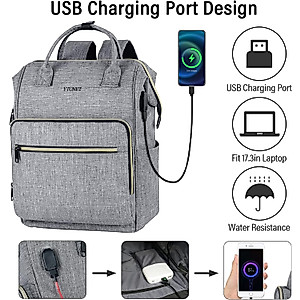 17 inch Laptop Backpack for Women, Extra Large 40L Travel Backpack With USB Charging Port Anti Theft Procket, Water Resistant Airline Approved Carry on Bag College Backpack Purse School Bookbag, Grey