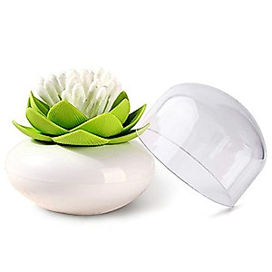 MaxS Lotus Cotton Swab Holder Small Toothpicks Q-tips Storage Organizer Canister Jar for Swabs Cosmetic Pads - White