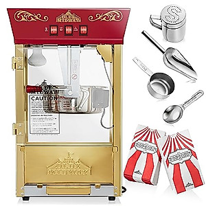 Olde Midway Movie Theater-Style Popcorn Machine Maker with 8-Ounce Kettle - Red, Vintage-Style Countertop Popper