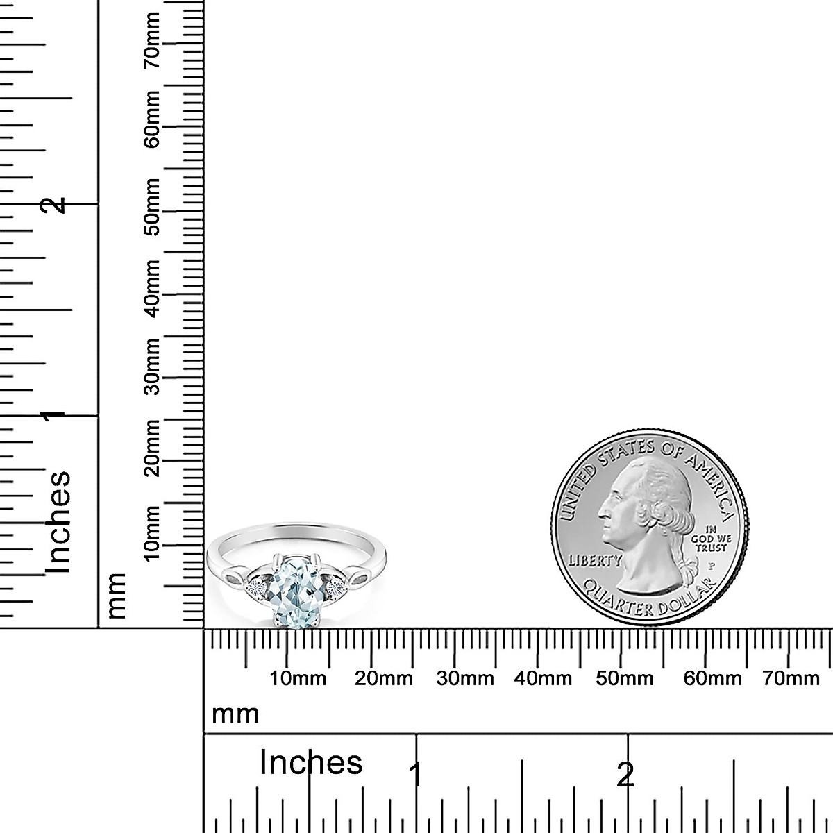 Gem Stone King 925 Sterling Silver Sky Blue Aquamarine and White Moissanite 3-Stone Rings For Women (1.28 Cttw, Gemstone March Birthstone, Oval 8X6MM, Available In Size 5, 6, 7, 8, 9)