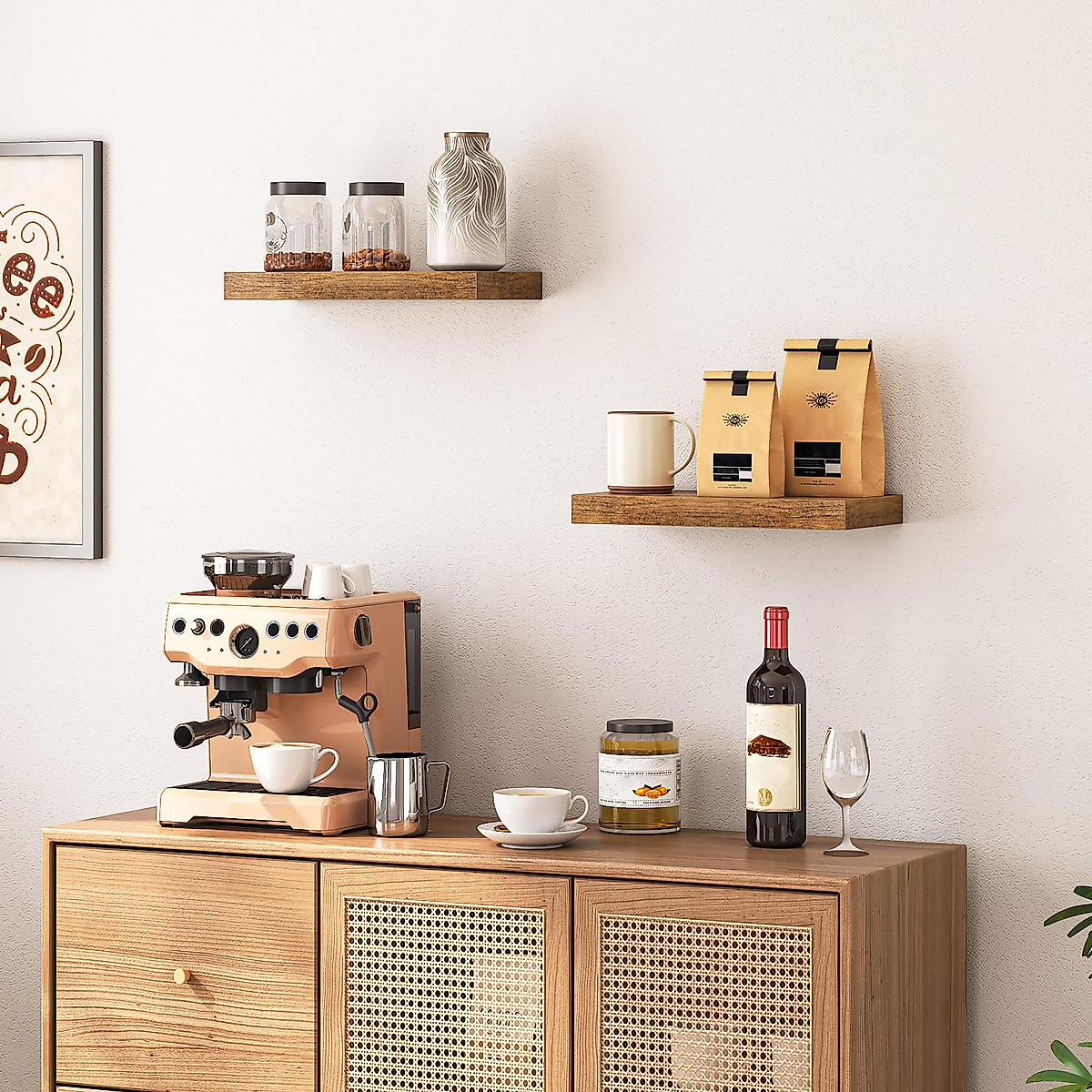 HOOBRO Floating Shelves, Wall Shelf Set of 2, 15.7 inch Hanging Shelf with Invisible Brackets, for Bathroom, Bedroom, Toilet, Kitchen, Office, Living Room Decor, Rustic Brown BF40BJ01