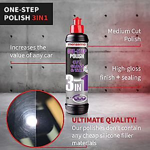 menzerna "One-Step Polish 3in1" I Medium Cut Polish with High Gloss Finish & Seal in One I Buffing & Polishing Compound for Car Maintenance I Swirls, Holograms & Scratches I Car Body Repair I 8 fl oz.