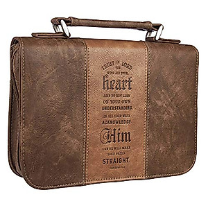 Christian Art Gifts Men's Classic Bible Cover Trust in The Lord Proverbs 3:5, Brown Faux Leather, Large