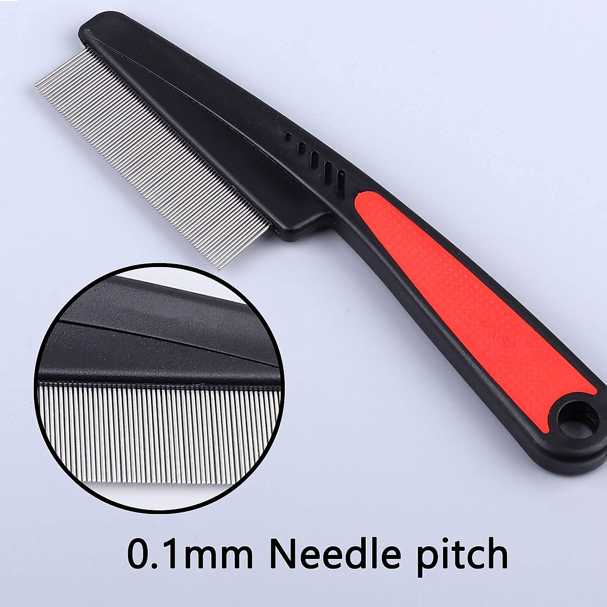 Yumflan Flea Comb with Rubber Handle, Fine Teeth Grooming Comb for Dogs & Cats (Red)