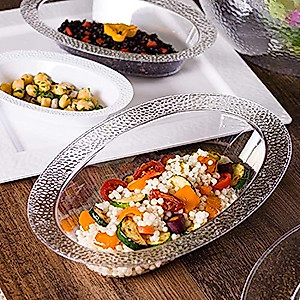 Lillian Collection Pebbled Clear Premium Plastic Oval Dessert Bowls - 7 oz. (10 Pack) - Perfect for Parties, Weddings & Events
