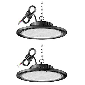 ISKYDRAW 100W UFO LED High Bay Light, 15000LM 2 Pack High Bay LED Shop Lights No-Dimmable, Commercial Bay Lighting 6500K, IP65 High Bay LED Lights for Workshop Garage Warehouse Factory Barn