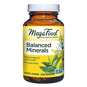 MegaFood Balanced Minerals - Helps Maintain Bone and Cardiovascular Health - Supplement With Iodine, Magnesium, Zinc, Selenium and More - Made Without 9 Food Allergens - 90 Tablets (30 Servings)